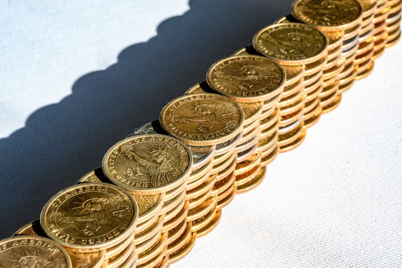 Stack of Gold and Silver Dollar Coins Forming a Border Wall Stock Image ...
