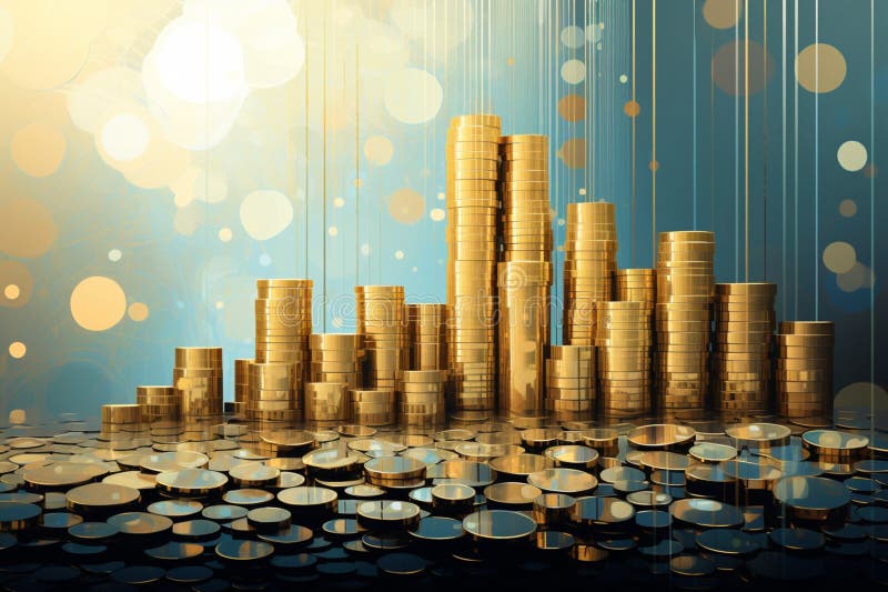 A Stack of Gold Stack of Gold Coins on a Directional Graph Stock ...