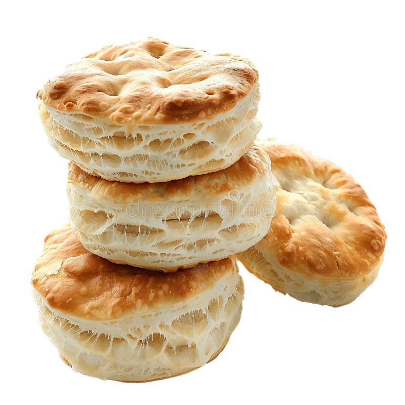 Stack of Golden Brown Flaky Biscuits Isolated on White Background Stock ...