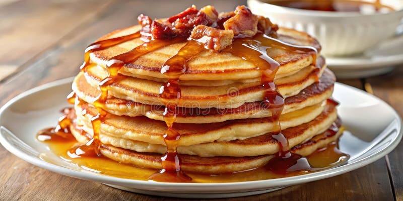 A Stack of Golden-brown Pancakes Drenched in Sweet Syrup and Topped ...