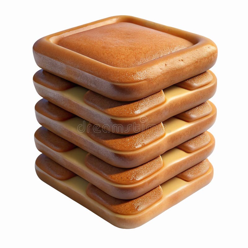 Stack of Golden Brown Square Biscuits with Smooth Edges and Cream ...