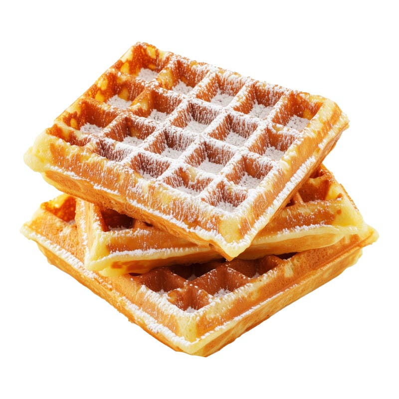 Stack of Golden Brown Waffles Sprinkled with Powdered Sugar, Isolated on White Transparent ...