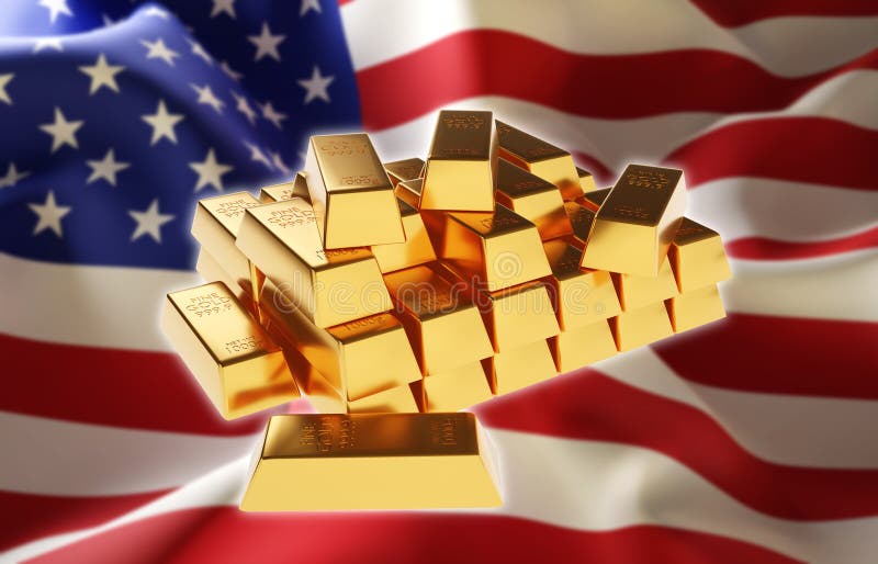 Stack of Golden Bullions with USA Flag. Gold Reserve Concept Stock ...