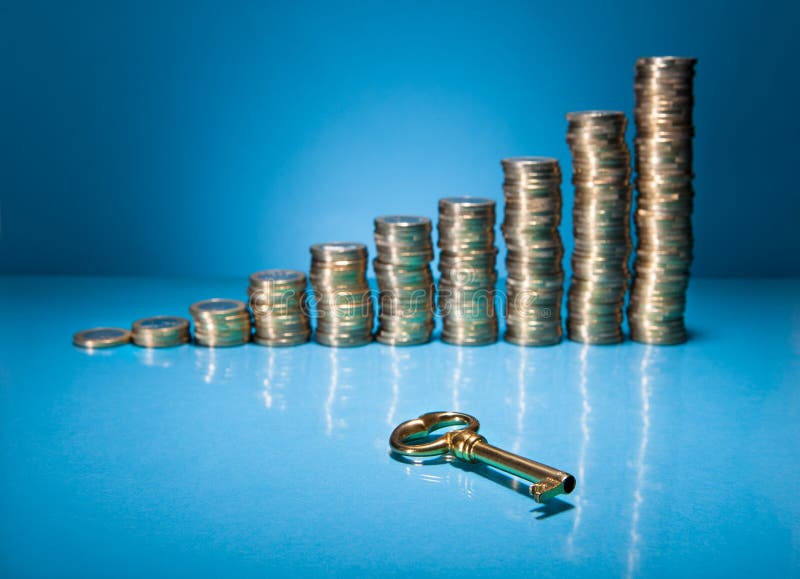 Stack of Golden Coin and Key Stock Photo - Image of invest, banking ...