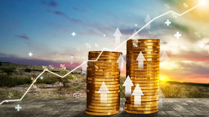 Stack of the Golden Coin with Rising Inflation Graph Arrow Stock Image ...