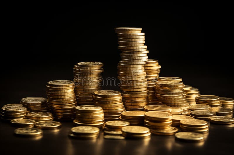 Stack of Golden Coins on Black Background. Generative AI Stock ...
