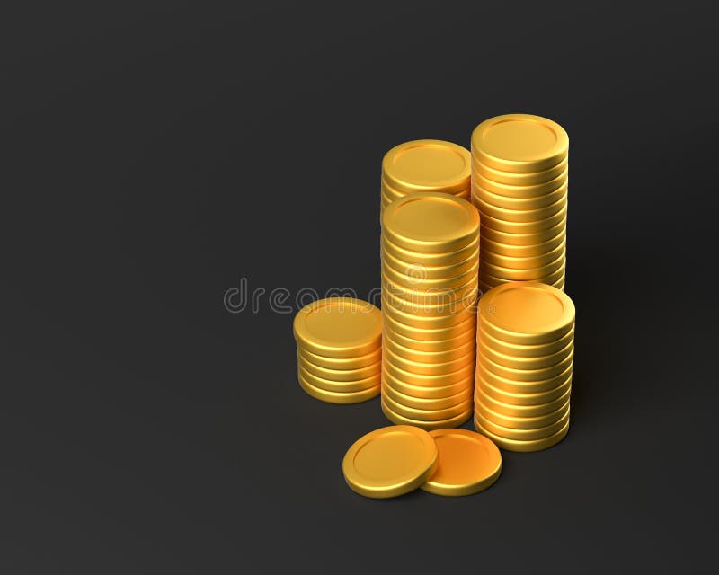 Stack of Golden Coins on Black Background. Stock Illustration ...