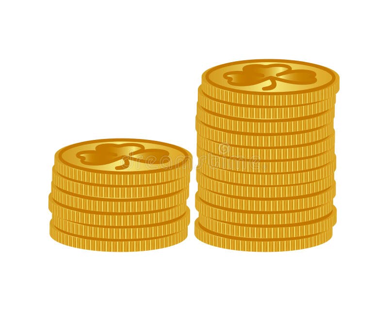 Stack of Golden Coins with Clover Isolated on White Stock Vector ...