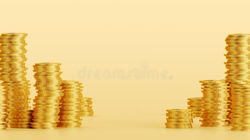 Stack of Golden Coins Isolated on Colored Background, Stock ...