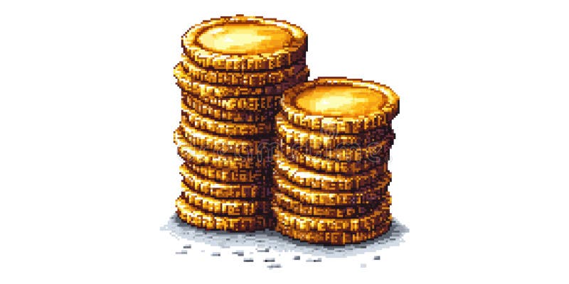 Stack of Golden Coins in Pixel Art Style Isolated on Transparent ...