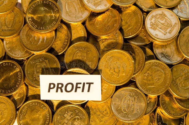 Profit Sign at a Stack of Golden Coins Stock Photo - Image of cash ...