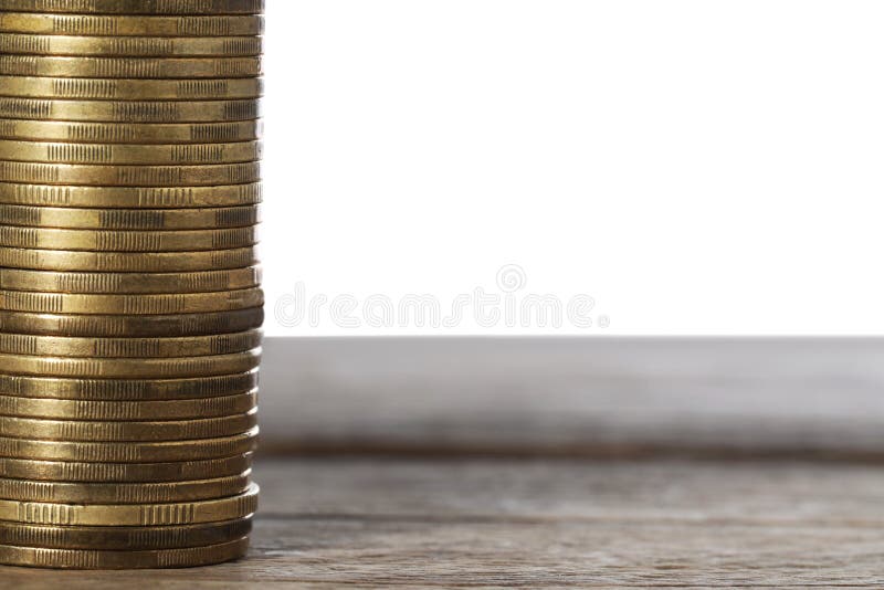 Stack of Golden Coins on Wooden Table, Space for Text Stock Image ...