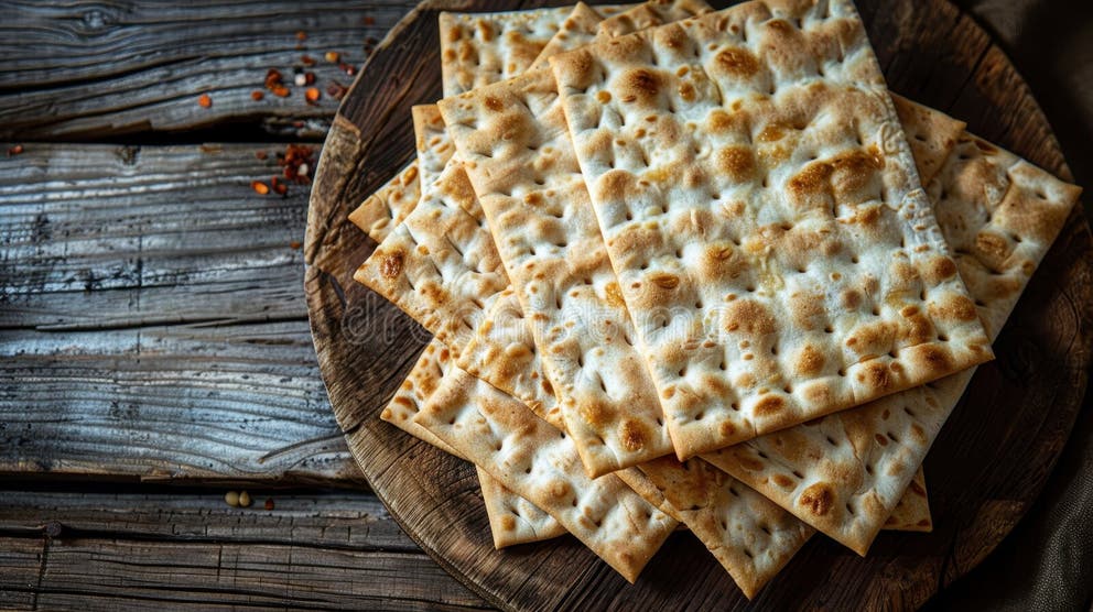 Crispy Flatbread Stacked on a Rustic Wooden Table with Scattered Spices ...