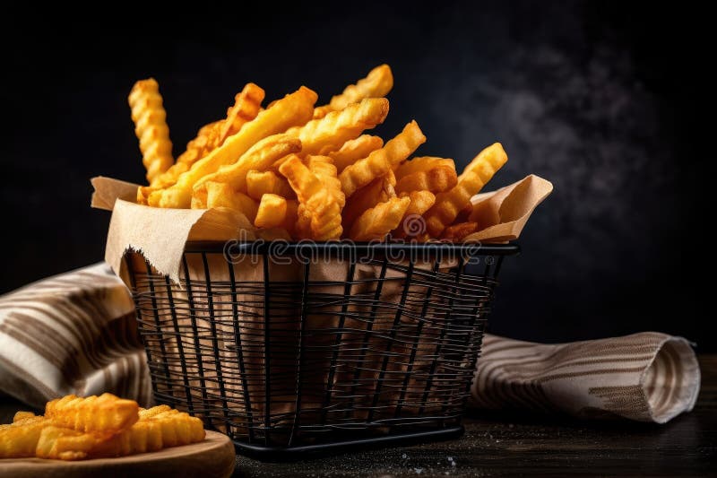 Stack of Golden, Crispy Fries in a Basket Stock Illustration ...