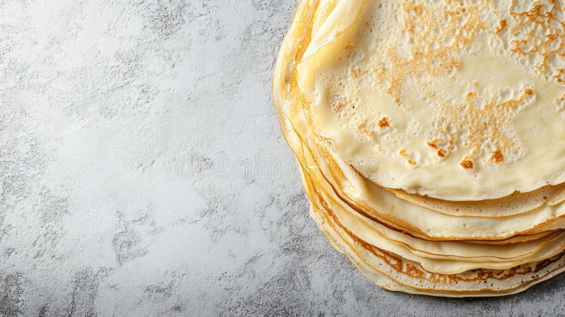 A Stack of Golden, Freshly Made Crepes Rests on a Marbled Countertop ...