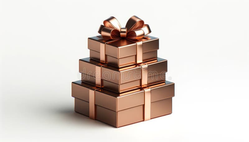 Stack of Golden Gift Boxes with a Bow Isolated on White Background ...