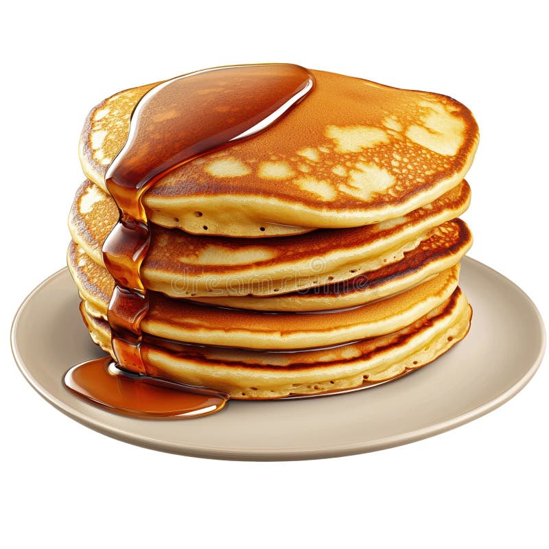 Stack of Golden Pancakes Drizzled with Syrup on Plate, Deliciously ...
