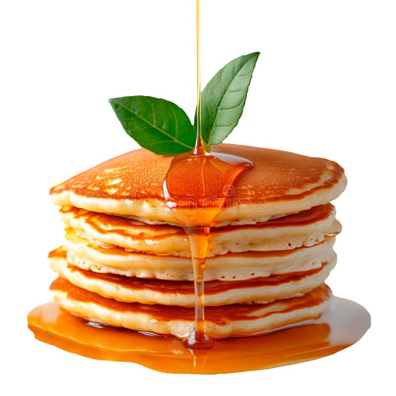 Stack of Golden Pancakes with Maple Syrup Isolated on a Transparent ...