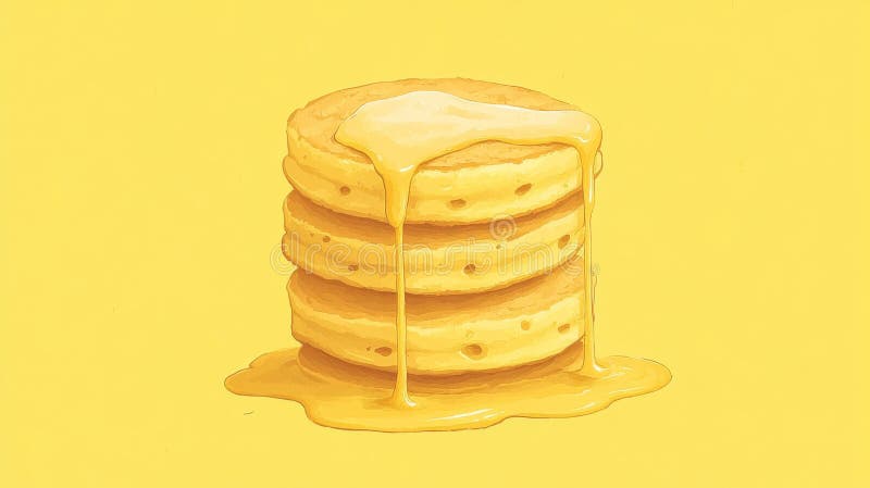 Stack of Golden Pancakes with Melted Butter on Yellow Background Stock ...