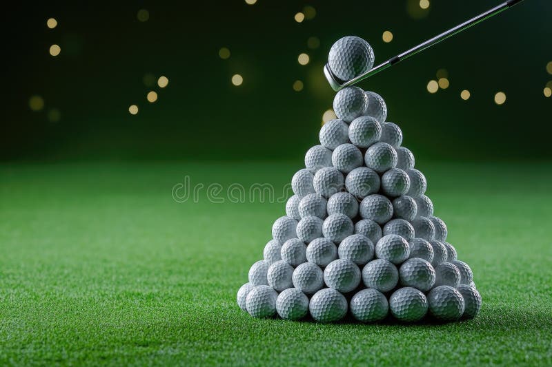 Golf Balls Arranged in a Pyramid with a Club Preparing To Strike at a ...