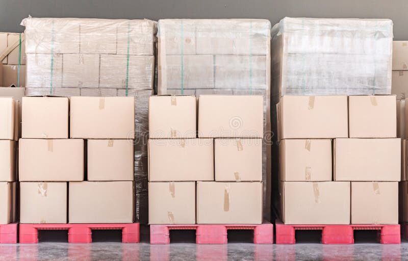 Stack of Goods Carton Boxes on Red Pallet at Logistics Warehouse Stock ...
