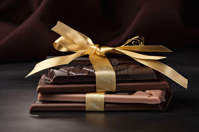 Stack of Gourmet Chocolate Bars Adorned with Ribbon and Bow Stock ...