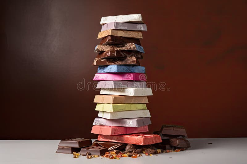 Stack of Gourmet Chocolate Bars Arranged in Tantalizing Tower Stock ...