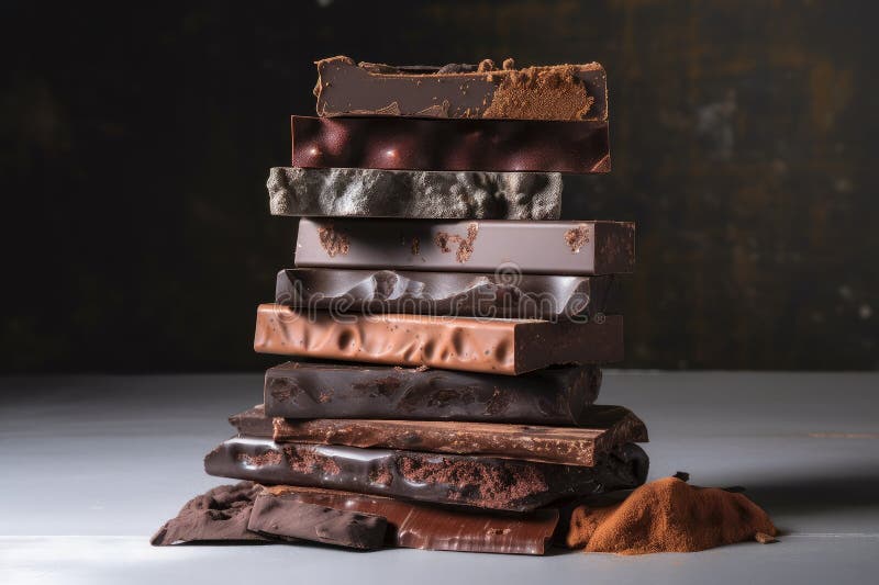 Stack of Gourmet Chocolate Bars, Each with Unique Flavor and Texture ...