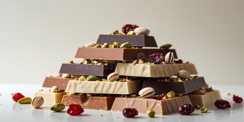 Stack of Gourmet Chocolate Bars with Nuts and Dried Fruits. Stock Image ...