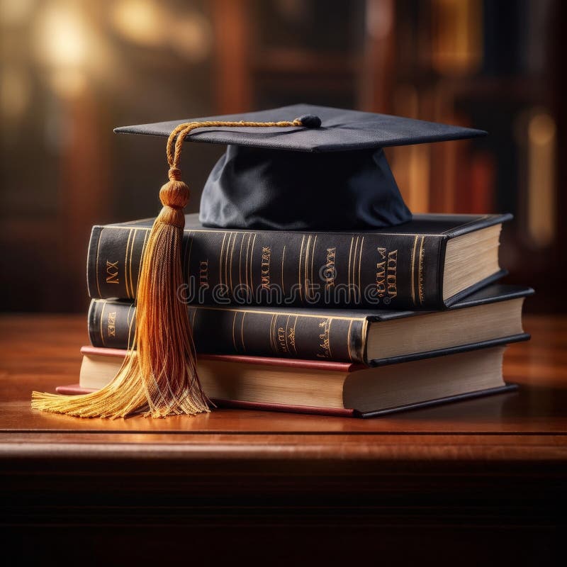 Stack of Graduation Hat on Book. Education Concept Stock Illustration ...