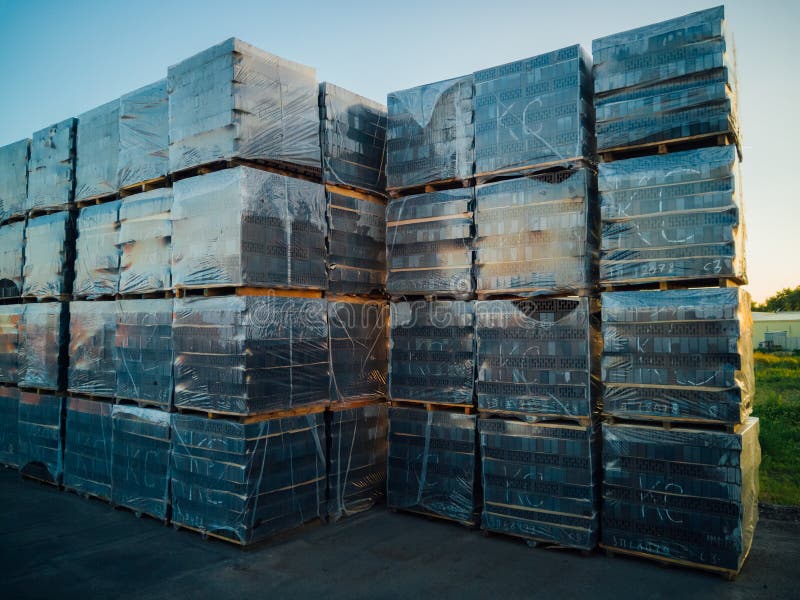 Stack of Gray Bricks Packs on New Construction Site Stock Image - Image ...