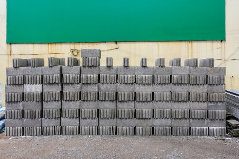 A Stack of Gray Cement Blocks at Warehouse Stock Photo - Image of ...