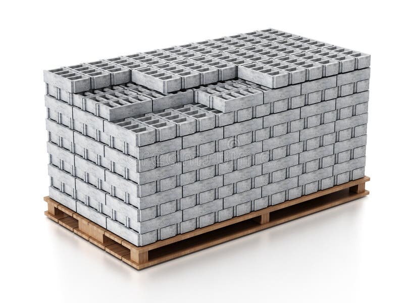 Stack of Gray Construction Bricks Standing on Wooden Base. 3D ...