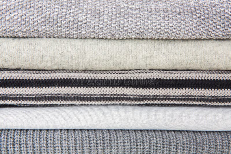A Stack of Gray Things, Clothes of Different Textures. Fabric Texture ...