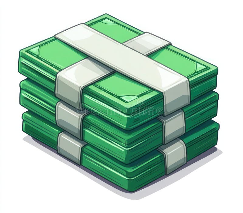 A Stack of Green Bills with a White Strip on Top Stock Illustration ...
