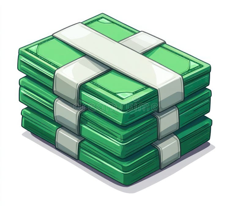 A Stack of Green Bills with a White Strip on Top Stock Illustration ...