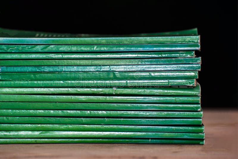 A Stack of Green Books Lies on the Table. Library, Education. Empty ...