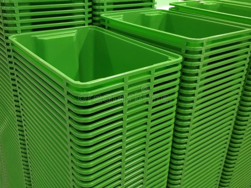 Stack of Green Color Plastic Baskets Stock Photo - Image of heap ...