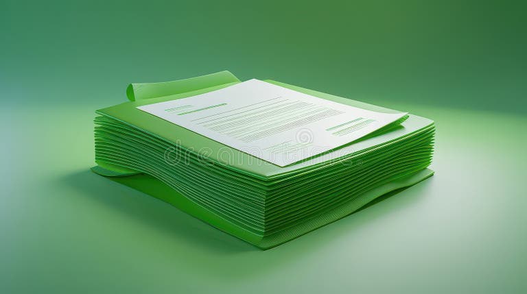 Stack of Green File Folders and Paperwork in a Minimalist Setting ...