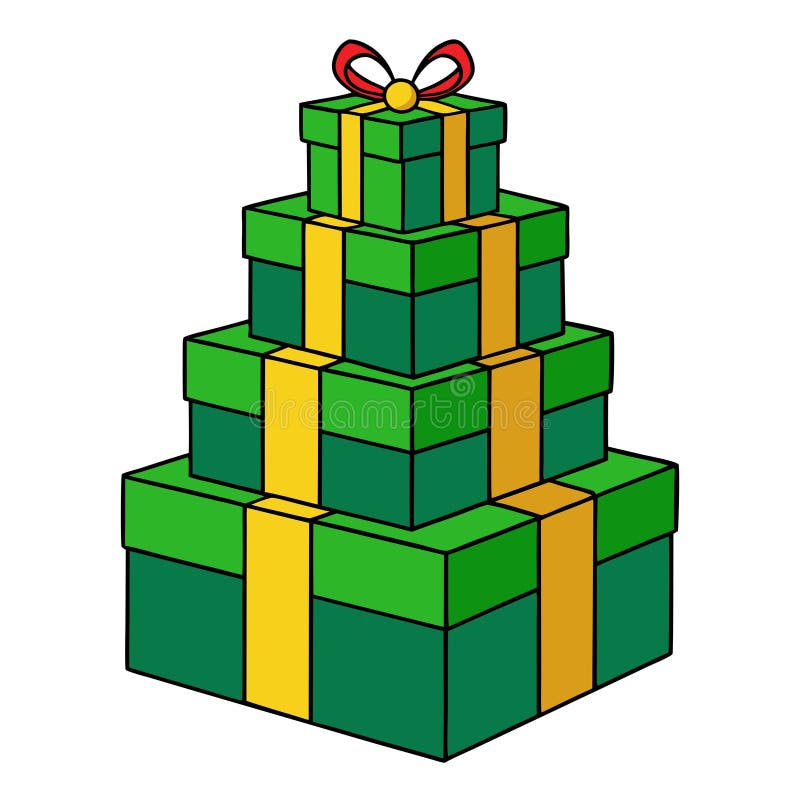A Stack of Green and Gold Christmas Presents Stacked Up High Stock ...