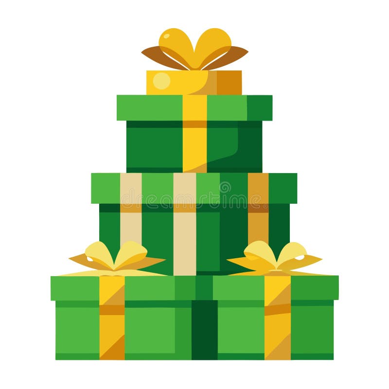 A Stack of Green and Gold Christmas Presents Stacked Up High Stock ...