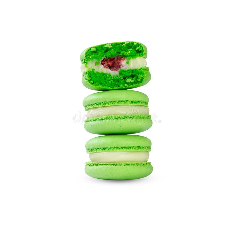 Stack of Green Macarons Isolated on White. Macaron Stuffed with ...