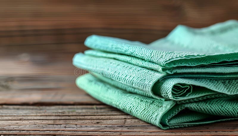 Stack of Green Paper Towels on Wooden Table, Closeup. Space for Text ...
