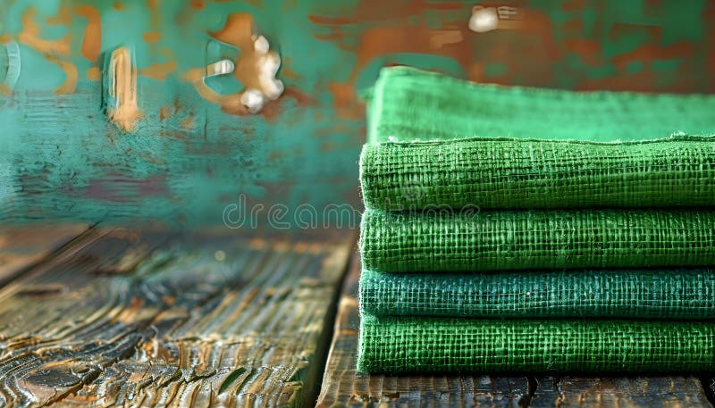 Stack of Green Paper Towels on Wooden Table, Closeup. Space for Text ...