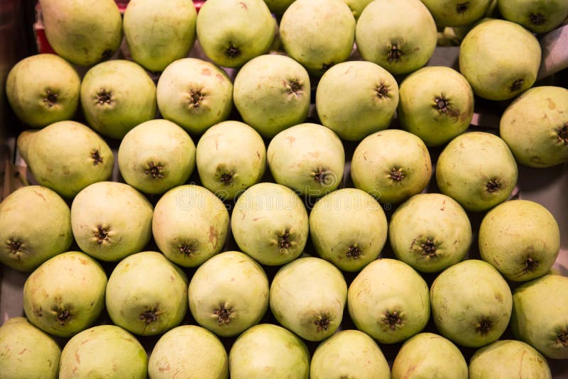 Stack of Green Pears in a Market Stock Photo - Image of delicious, pear ...