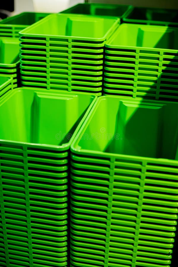 A Stack of Green Plastic Buckets. Selective Focus.plastic Containers ...