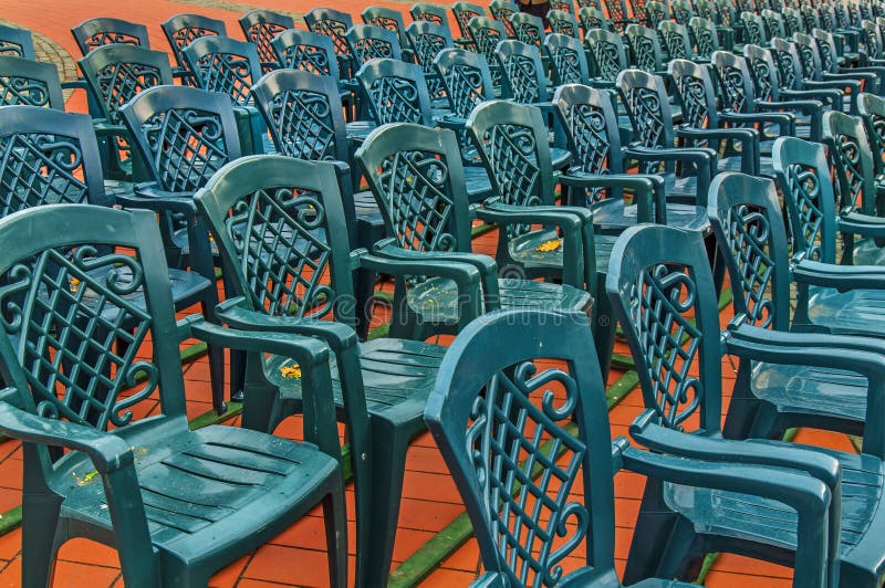 Stack of Green Plastic Chair in the City Square Stock Image - Image of ...