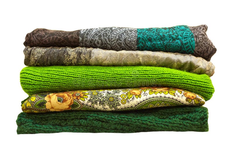Stack Green Winter Clothes Isolated on White Background Stock Image ...