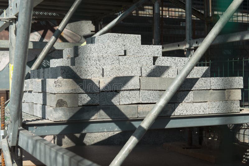 A Stack of Grey Bricks at the Construction Area. Stock Image - Image of ...