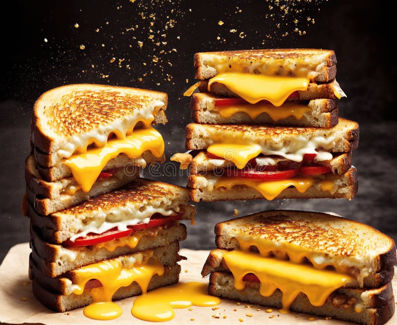 A Stack of Grilled Cheese Sandwiches with Different Toppings. Stock ...